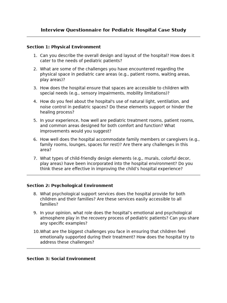 Interview Questionnaire For Pediatric Hospital Case Study | PDF ...