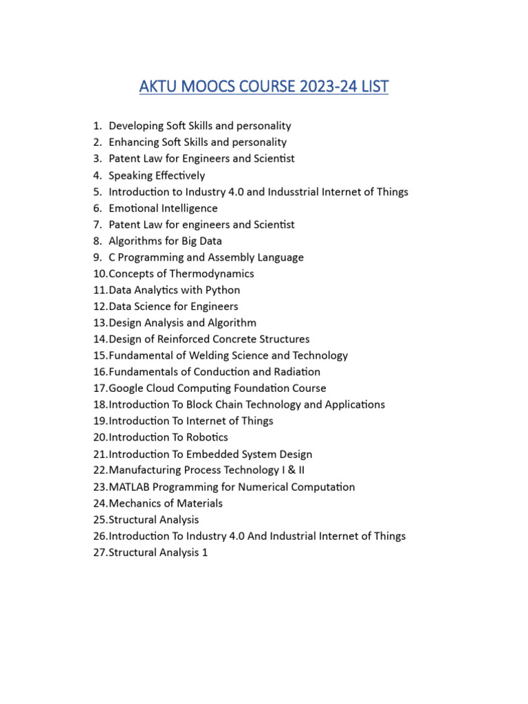 Moocs Course List Aktu Proposed | PDF | Art | Computers