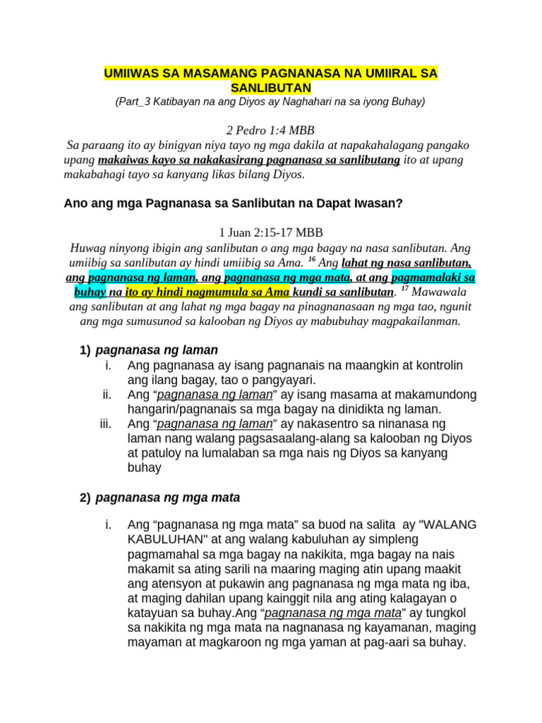 Umiiwas Sa Masamang Pagnanasa Na Umiiral Sa Sanlibutan | PDF