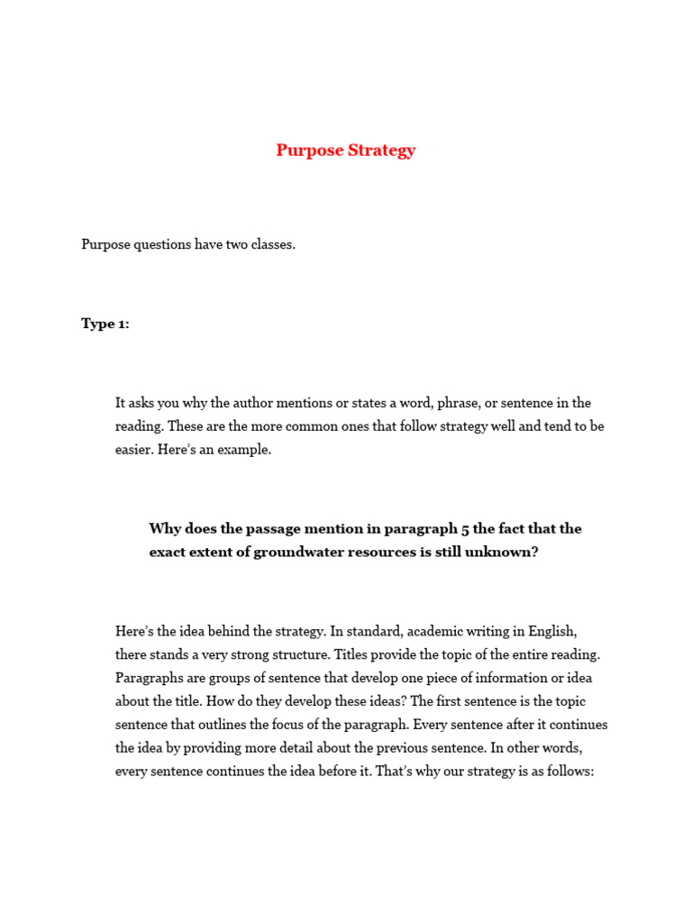 Purpose Strategy for Analyzing Texts | PDF | Paragraph | Word