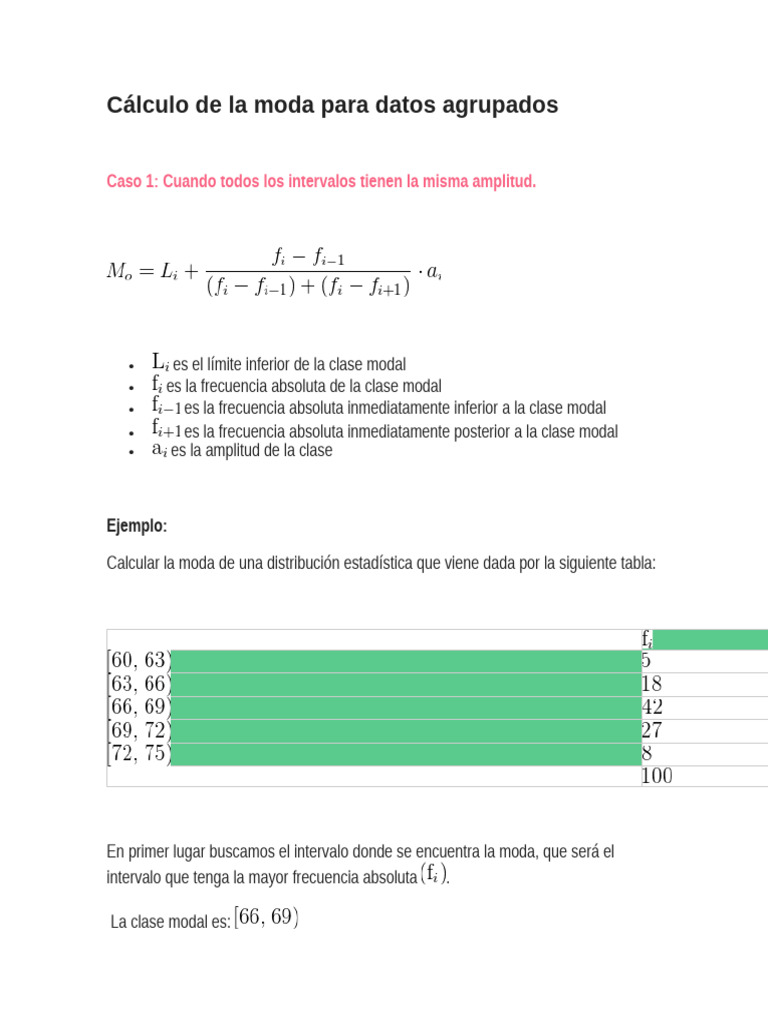 Moda y Mediana para Datos Agrupados | PDF | Mediana | Modo (Estadísticas)