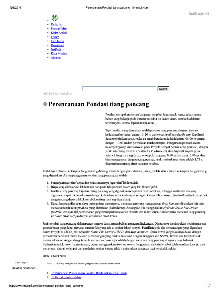 Perencanaan Pondasi Tiang Pancang | PDF