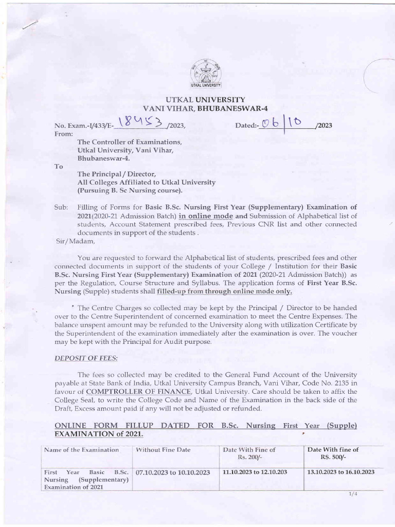 Utkal B.Sc. Nursing Exam Form 2023 | PDF | Technology & Engineering