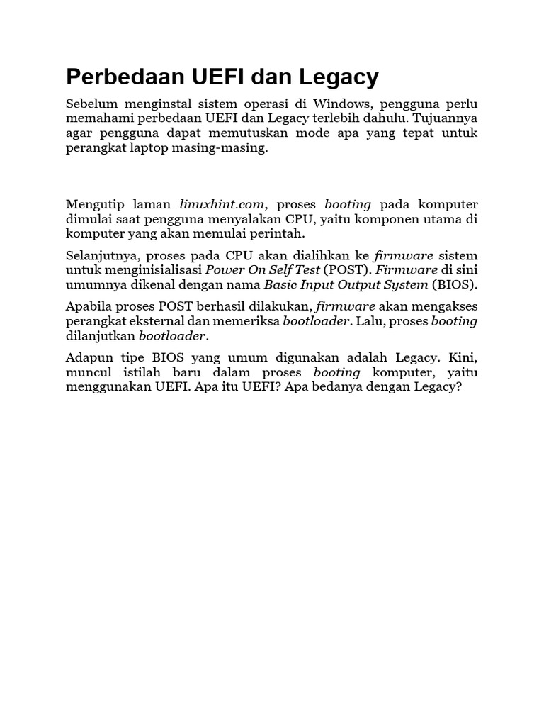 Perbedaan UEFI Dan Legacy | PDF | Komputer