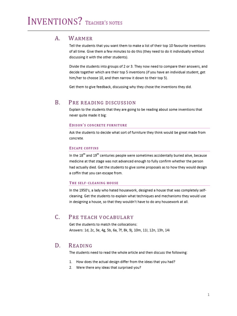 Engaging Classroom Activities on Inventions | PDF | Idiom