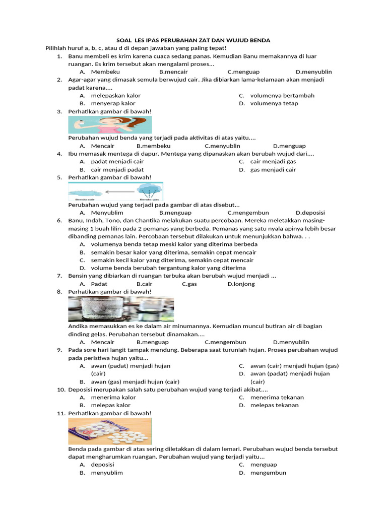 Soal Les Ipas Perubahan Zat Dan Wujud Benda | PDF