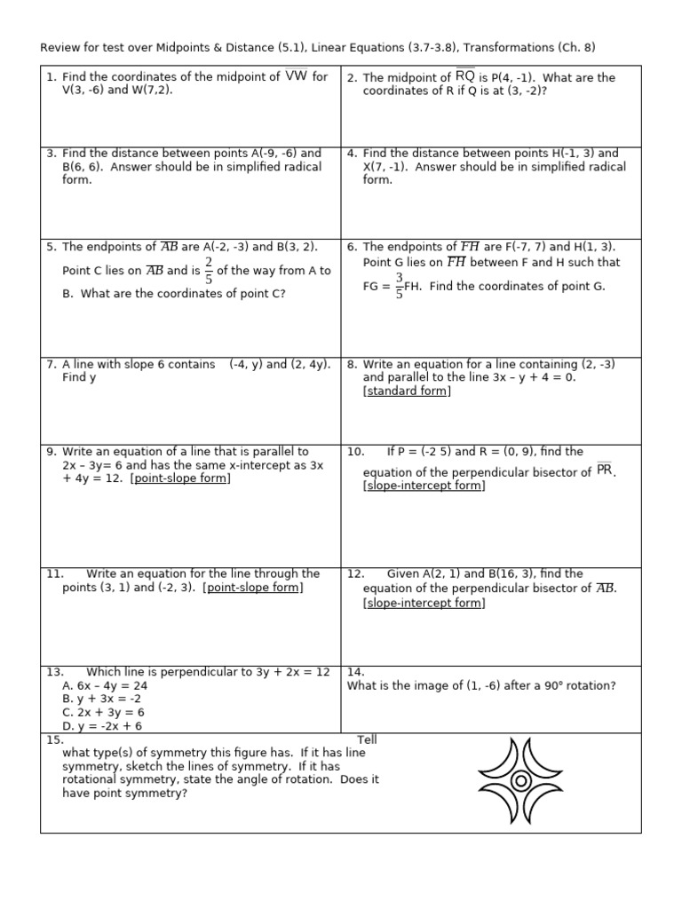 Review For Test 4 | PDF | Line (Geometry) | Cartesian Coordinate System