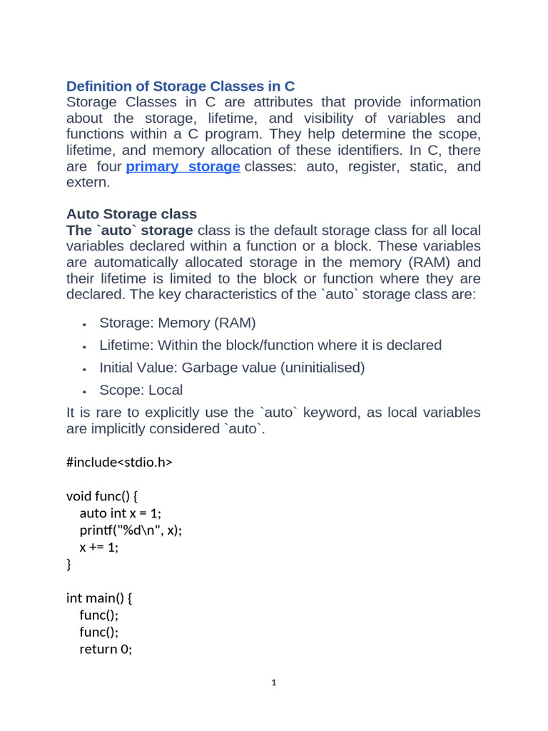 Storage Classes In C Pdf Variable Computer Science Scope 6305