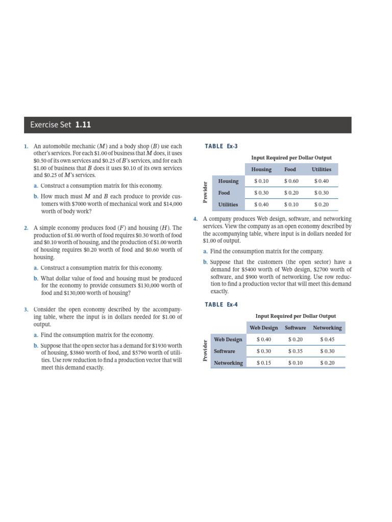 Exercises Input Output Leontief Model Pdf Mathematical Analysis Mathematical Objects