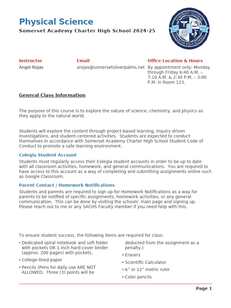 Phys Sci Syllabus 2024-25 | PDF