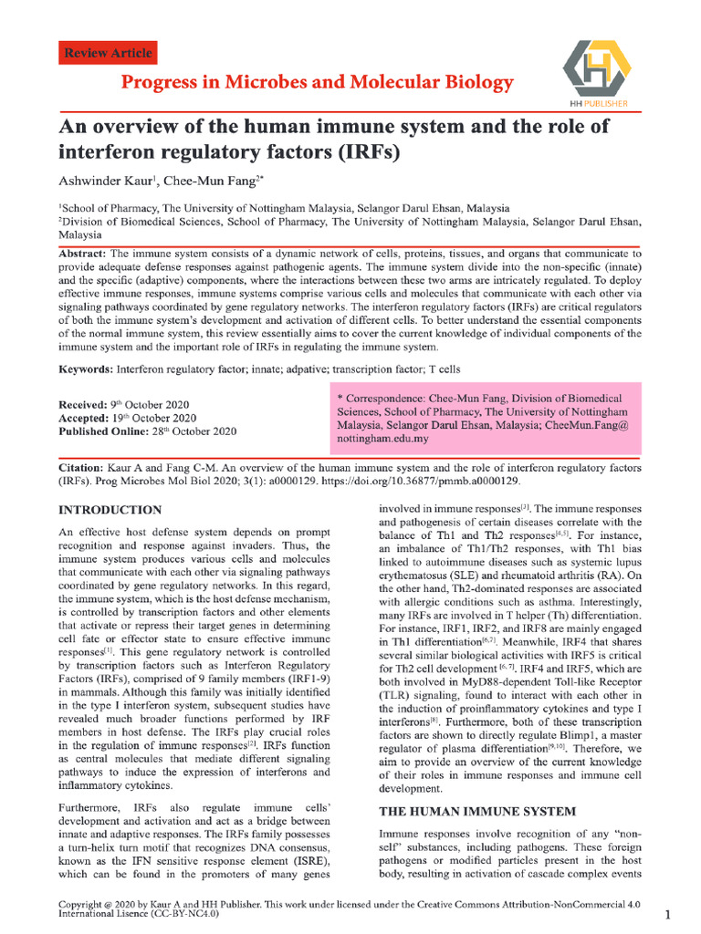 View of An Overview of The Human Immune System and The Role of ...