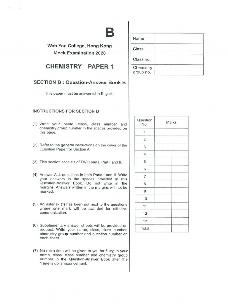 Wyhk f6 Chem Mock 201920 p1b | PDF | Materials | Physical Sciences