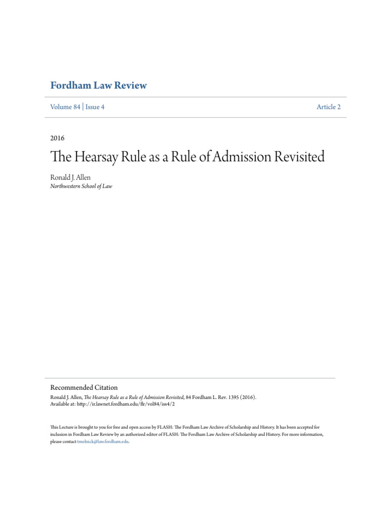 A2.allen 2016-Hearsay Revisited | PDF | Evidence (Law) | Hearsay