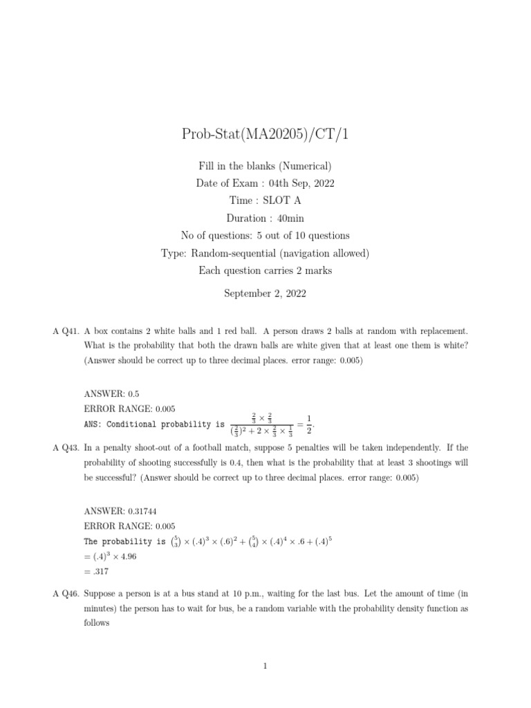 CT1 - 2022 - Answer Keys | PDF | Probability Density Function | Odds