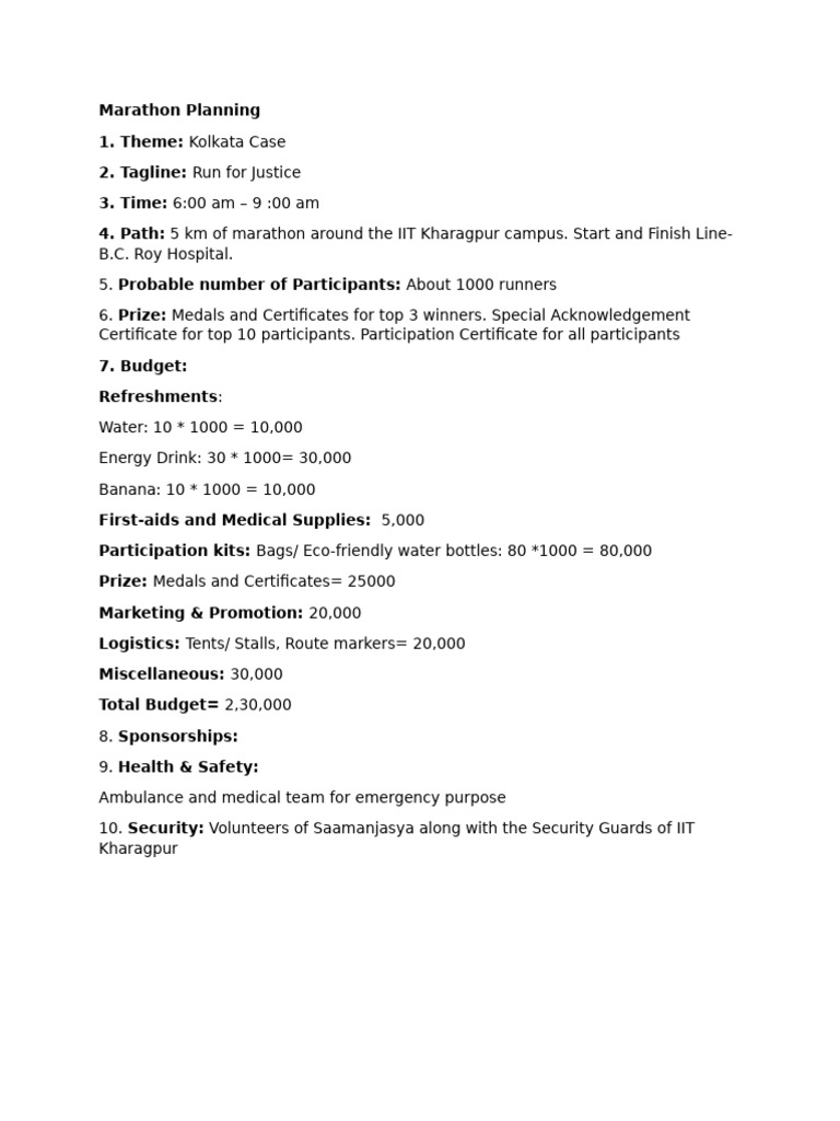 Kolkata Marathon Planning Guide | PDF | Science & Mathematics