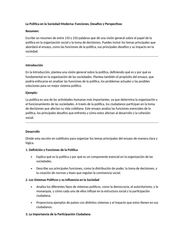 Política Moderna: Funciones y Desafíos | PDF | Sociedad | Toma de ...