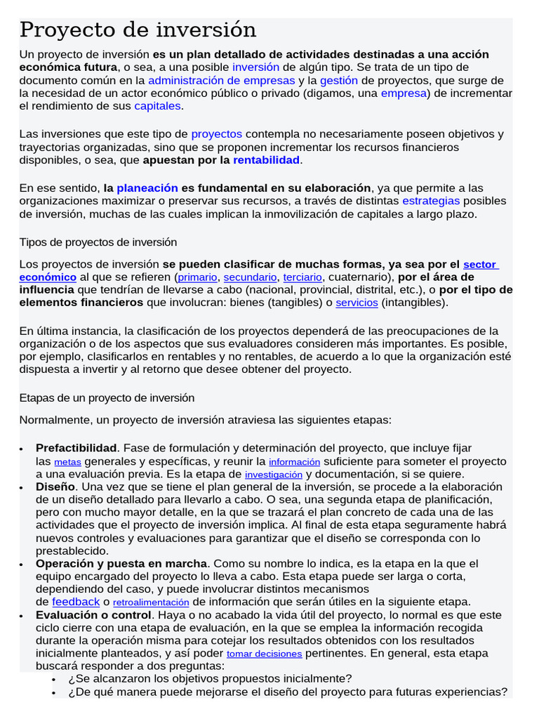 Cómo elaborar un proyecto de inversión | PDF | Business | Inversiones