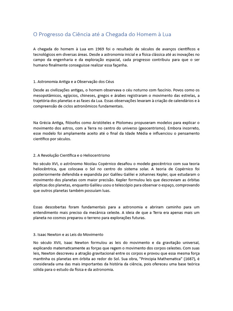 O Progresso Da Ciência Até A Chegada Do Homem À Lua | PDF | Programa ...