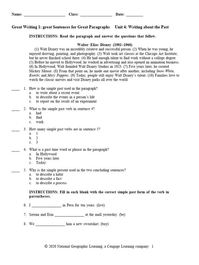 Great Writing Level 1 Unit 4 Exam View Test | PDF | Walt Disney ...