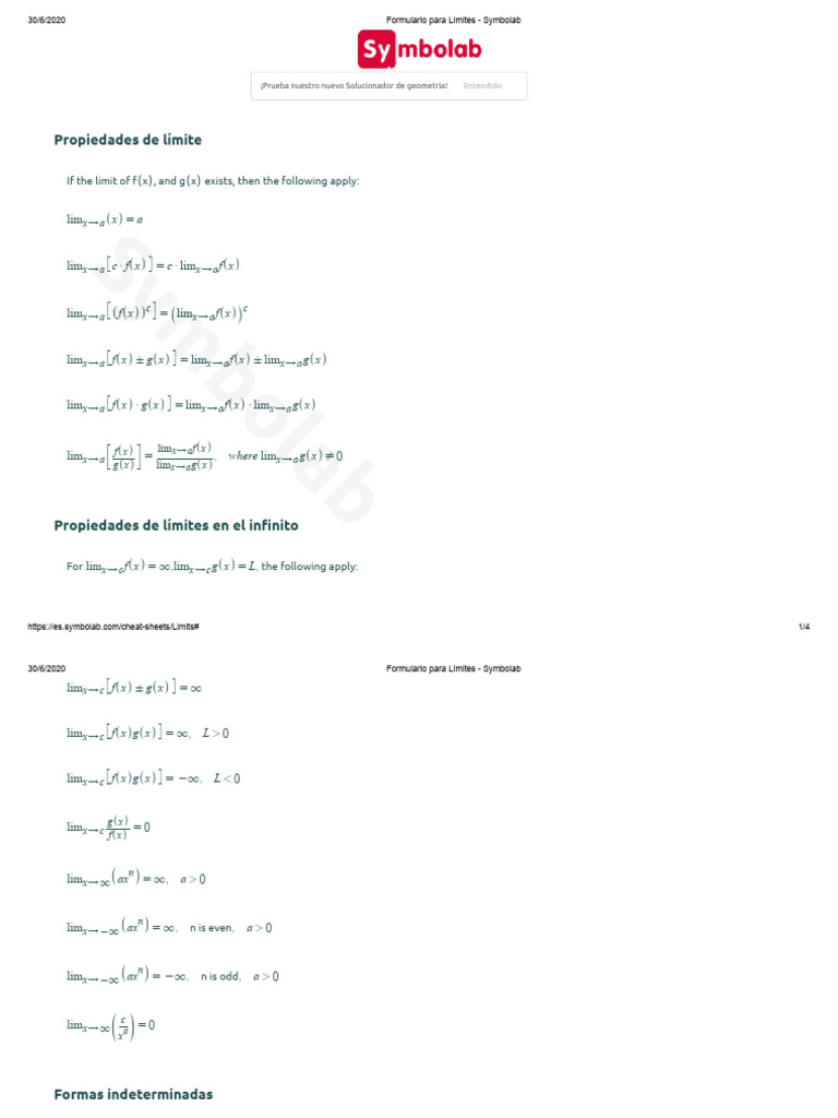 Formulario para Límites | PDF | Mathematical Objects | Mathematics