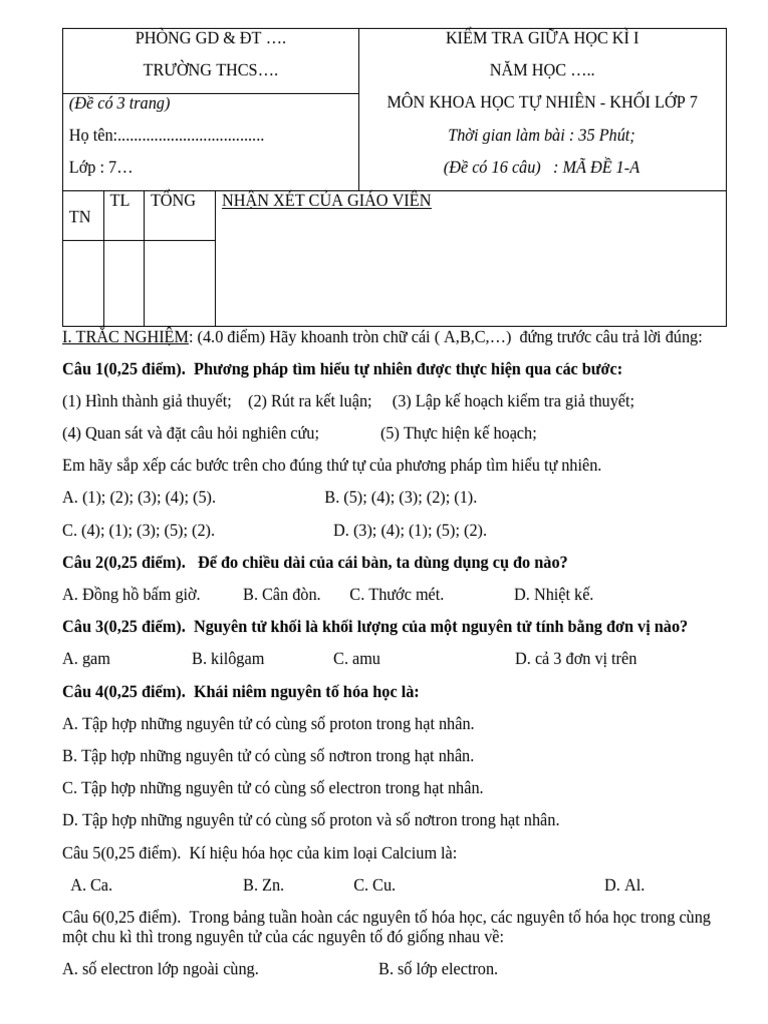 KT Ghki Môn KHTN7 | PDF