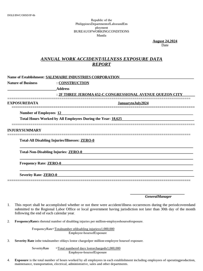 Annual Work Accident Report 2024 | PDF