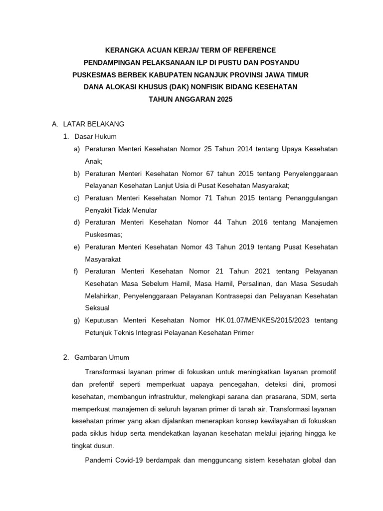 Tor Pendampingan Pelaksanaan Ilp Di Pustu Dan Posyandu | PDF