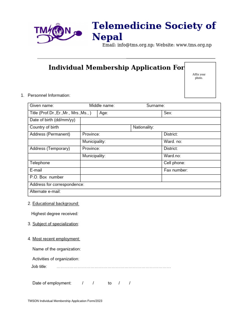 TMSON Individual Membership Form 2023 | PDF | Government And Personhood