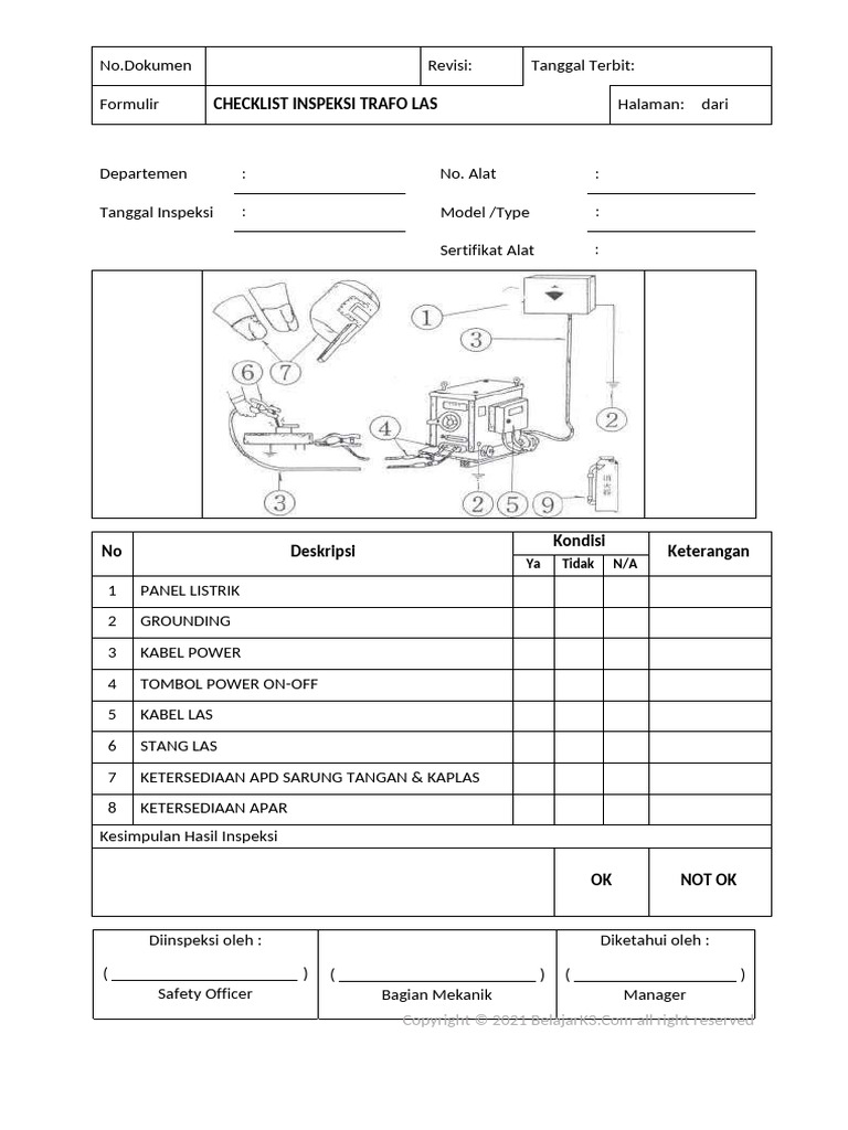 Form Check List Inspeksi Trafo Las | PDF | Teknologi & Rekayasa