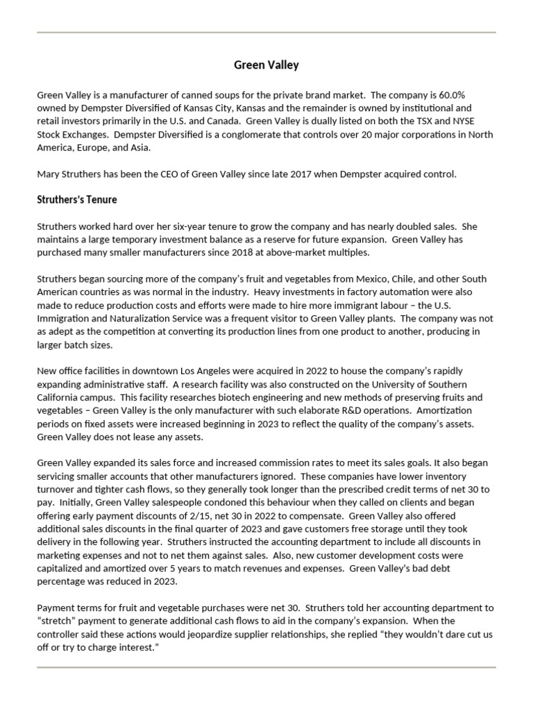 Case - Green Valley | PDF | Equity (Finance) | Revenue
