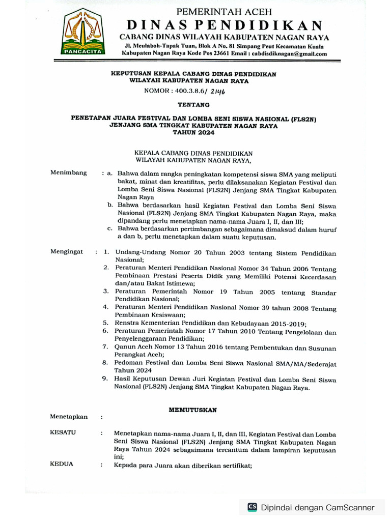 SK Pemenang FLS2N Jenjang SMA 2024 | PDF