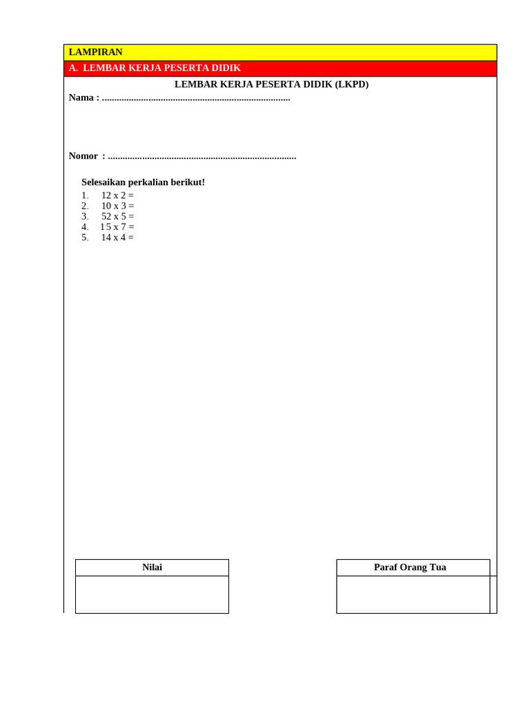 Lampiran LKPD Matik Perkalian | PDF