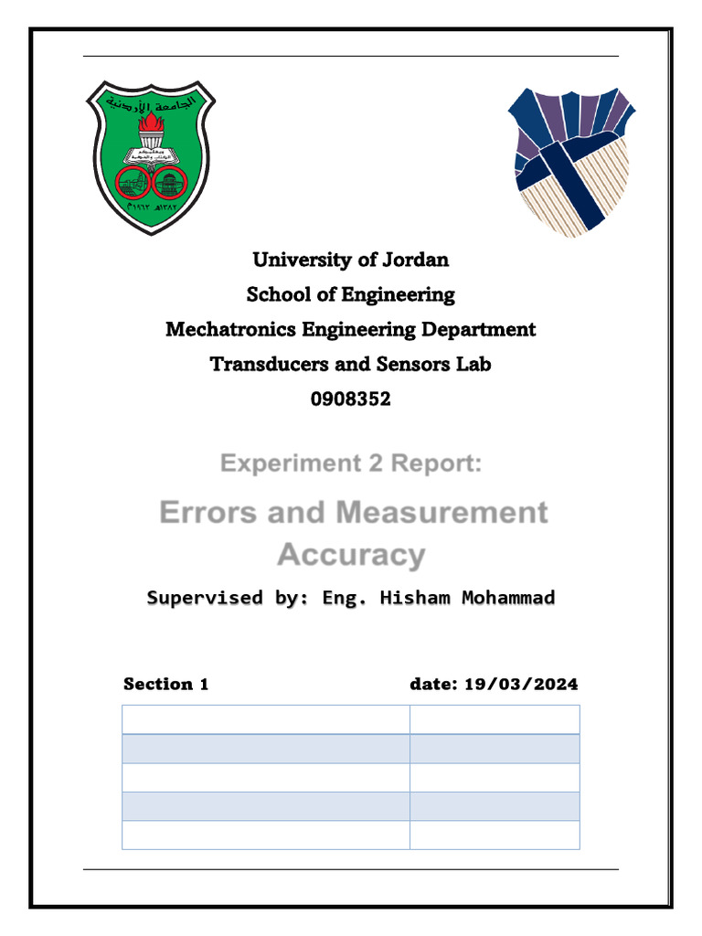 Transducers and Sensors Lab - Experiment 2 Report (Errors and Measurement) | PDF | Observational ...