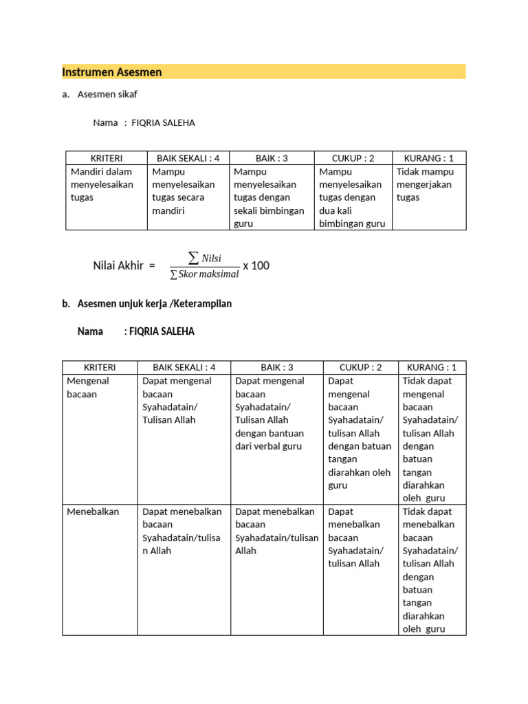 Instrumen Asesmen | PDF