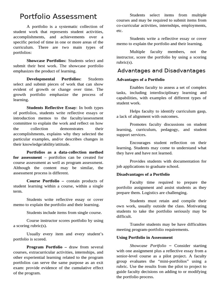 Lecture - Portfolio Assessment | PDF | Rubric (Academic) | Learning