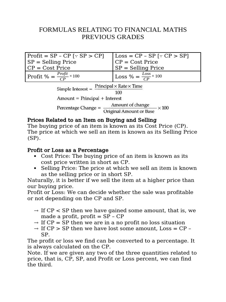 Formulas Relating To Financial Maths Previous Grades | PDF | Prices ...