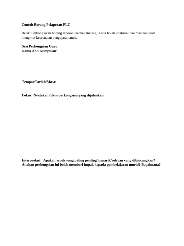 Contoh Borang Pelaporan PLC | PDF