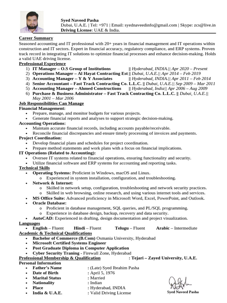 Naveed Accounts Final CV | PDF | Databases | Sql
