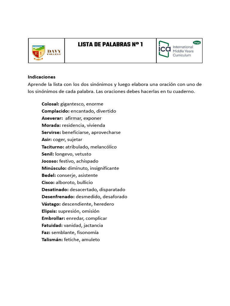 Lista de Palabras 1 - G7 | PDF | Estudios de idiomas extranjeros | Ficción general