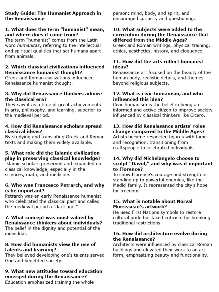 03 - Social Studies 8 Study Guide | PDF | Renaissance | Humanism