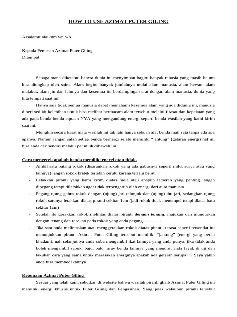 Tata Cara Menggunakan Azimat Puter Giling | PDF | Gaya Hidup