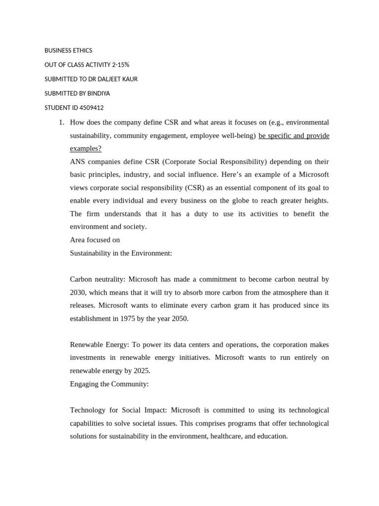 Business Ethic Out of Class Assignment | PDF | Corporate Social ...