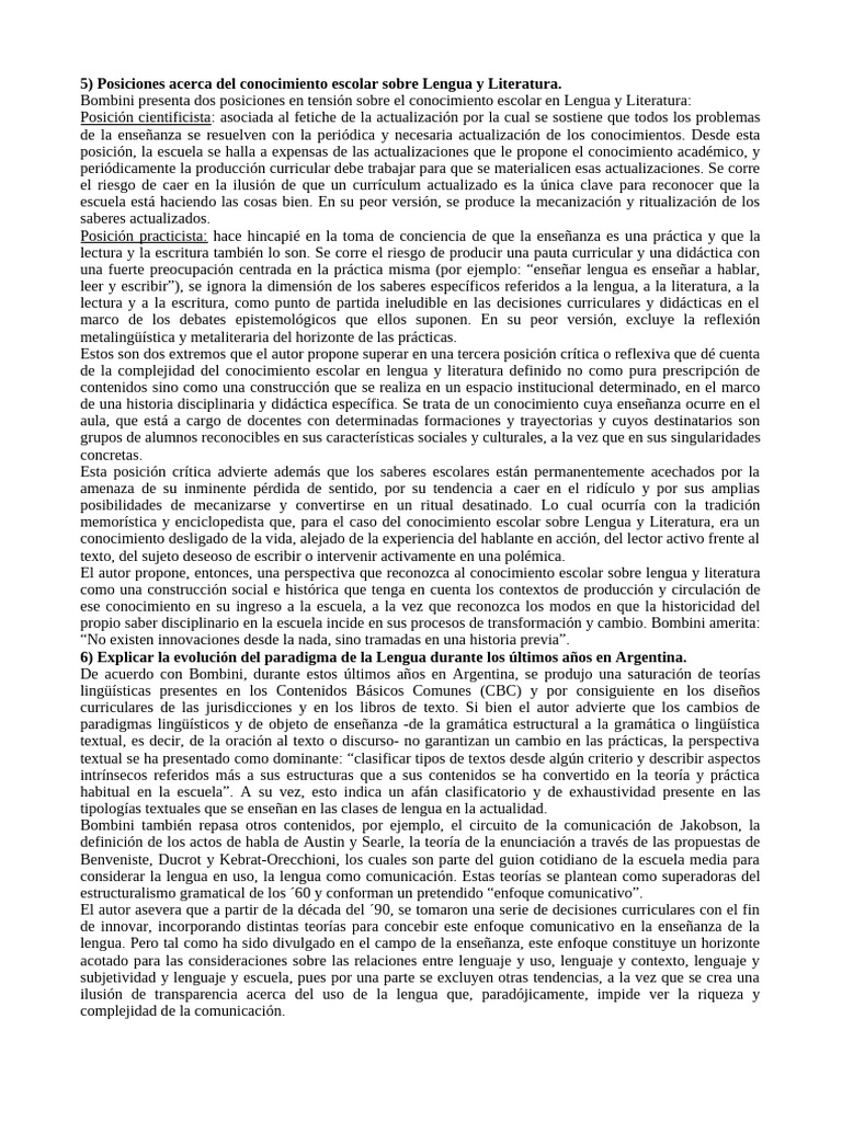 Resumen Bombini y Otros Autores | PDF | Gramática | Lingüística