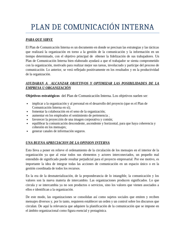 Plan de Comunicación Interna | PDF | Comunicación | Gestión de recursos humanos