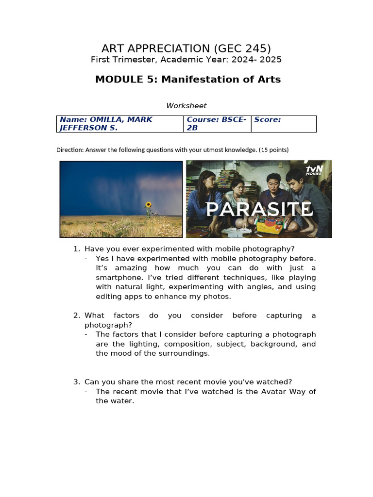 ARTA MODULE-5 Worksheet - Omilla | PDF