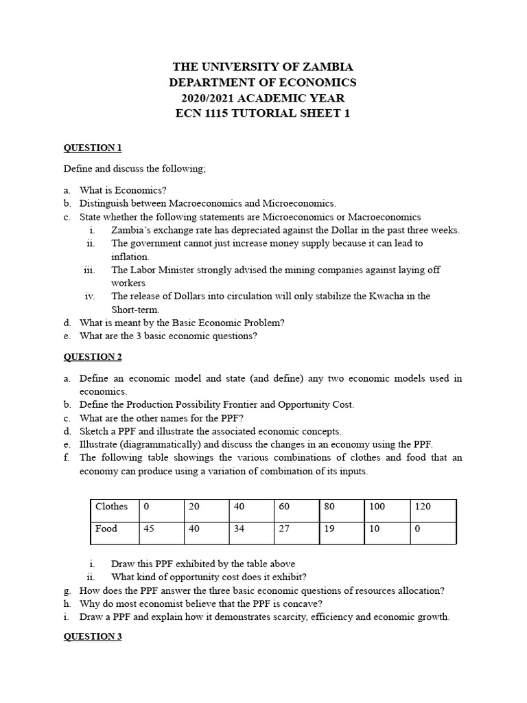 Ecn 1115 Tutorial Sheet 1 (2021) | PDF | Elasticity (Economics) | Demand