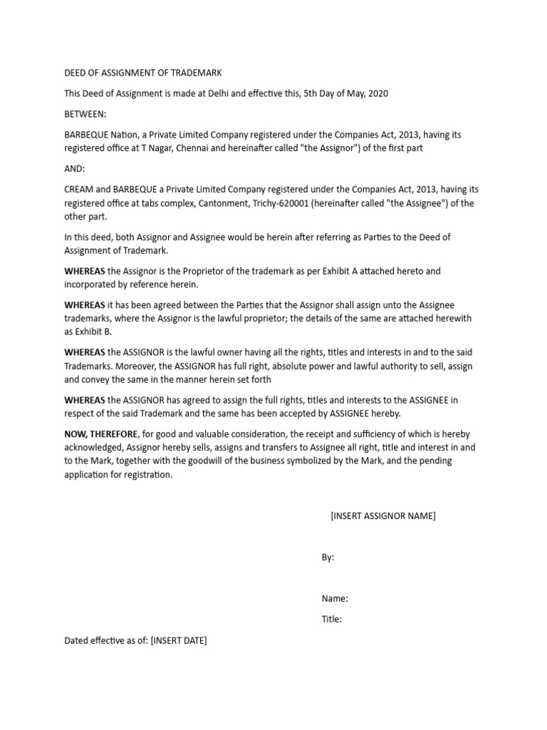Trademark Assignment Deed 2020 | PDF | Law