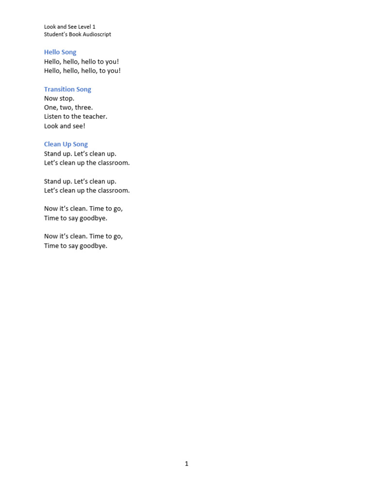 Look and See Level 1 Audioscript | PDF | Color | Toys