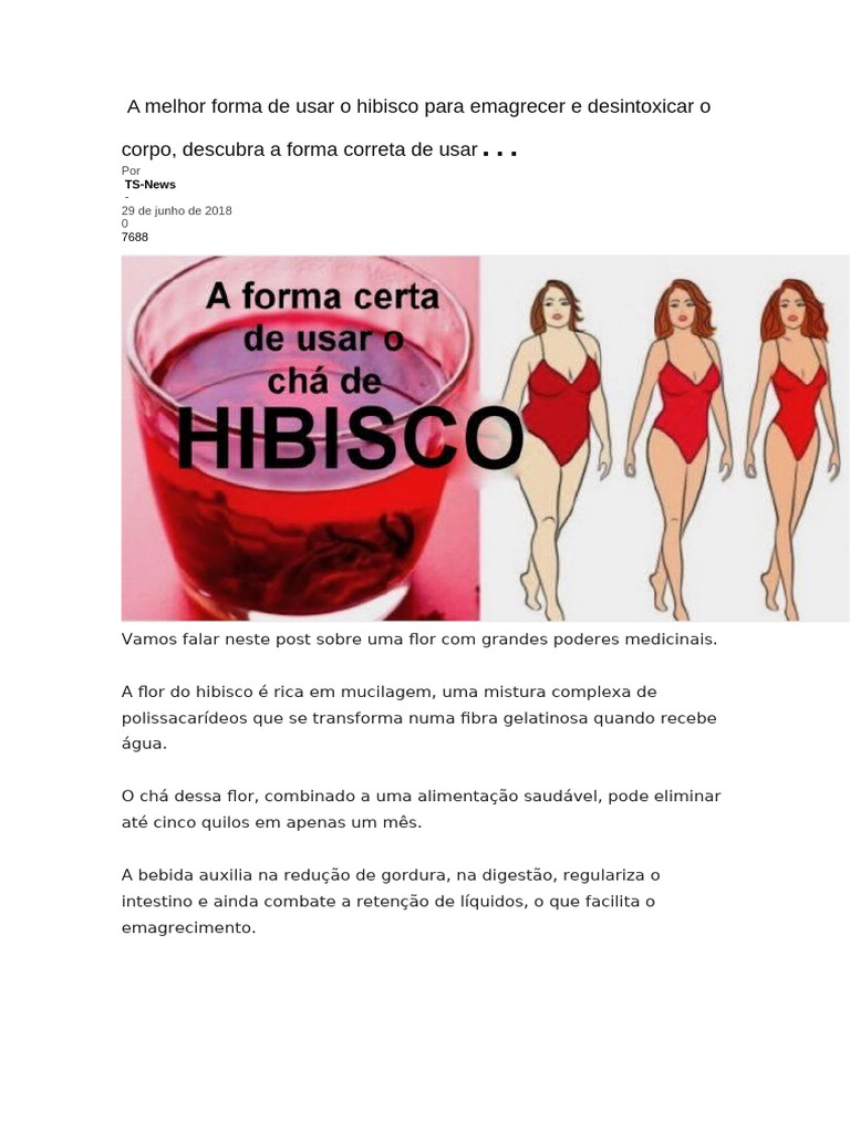 A Melhor Forma de Usar o Hibisco para Emagrecer e Desintoxicar o Corpo | PDF | Chá | Corpo humano