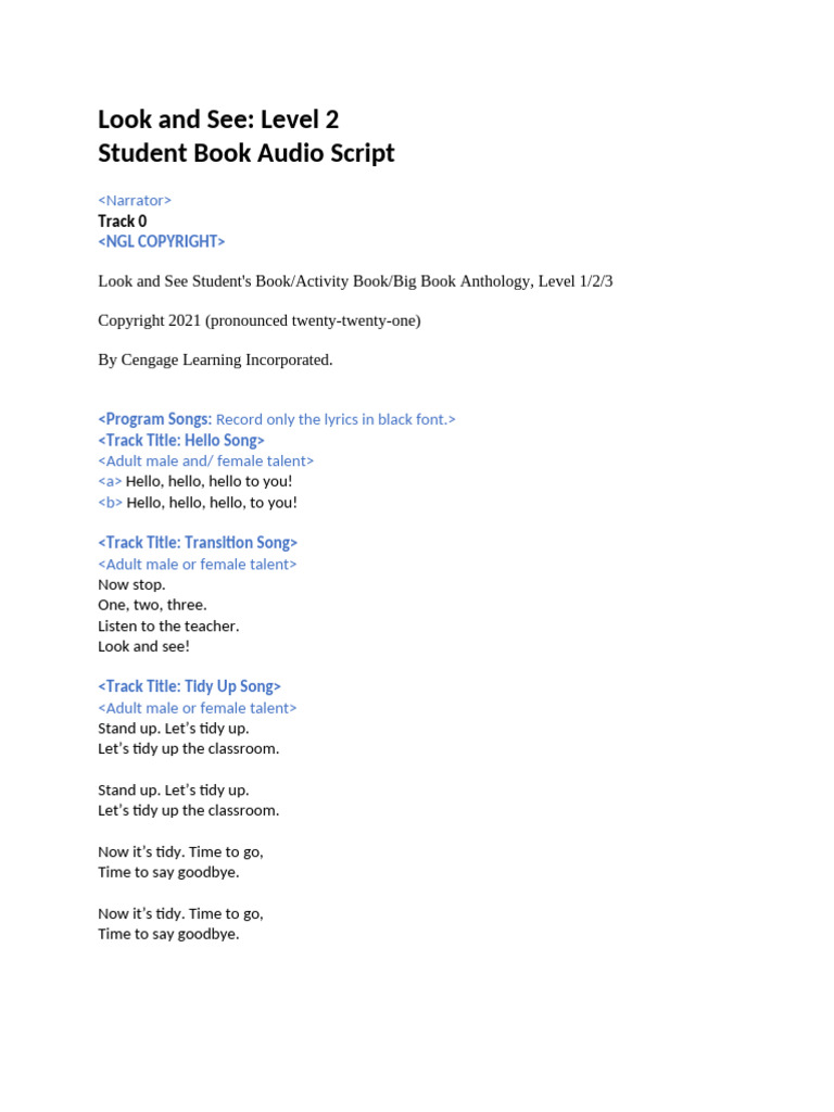 Look and See Level 2 Audioscript SB Final DV PM DV | PDF